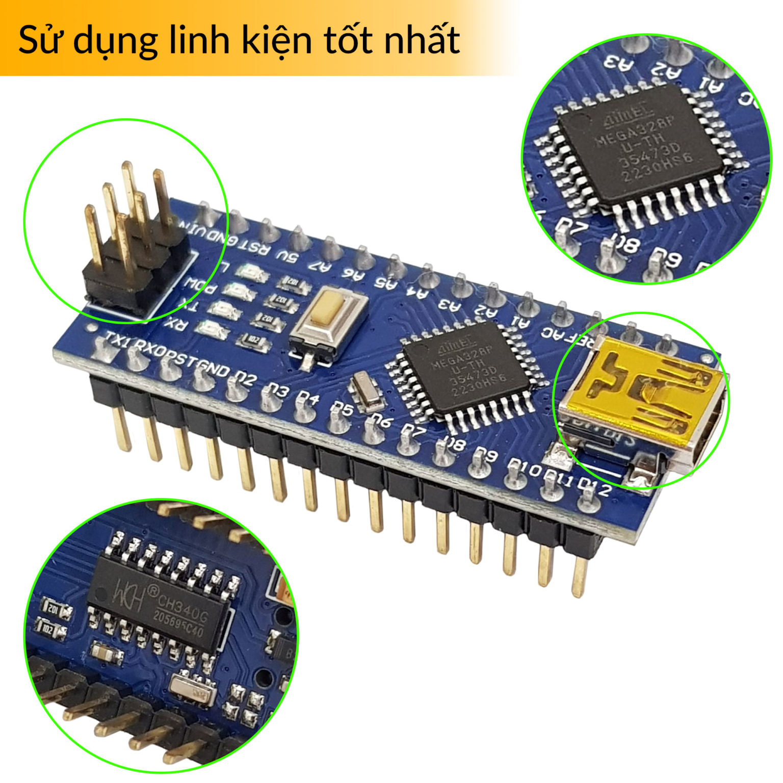 Arduino Nano V3.0 ATmega328P (Không kèm dây cáp USB) - Nshop