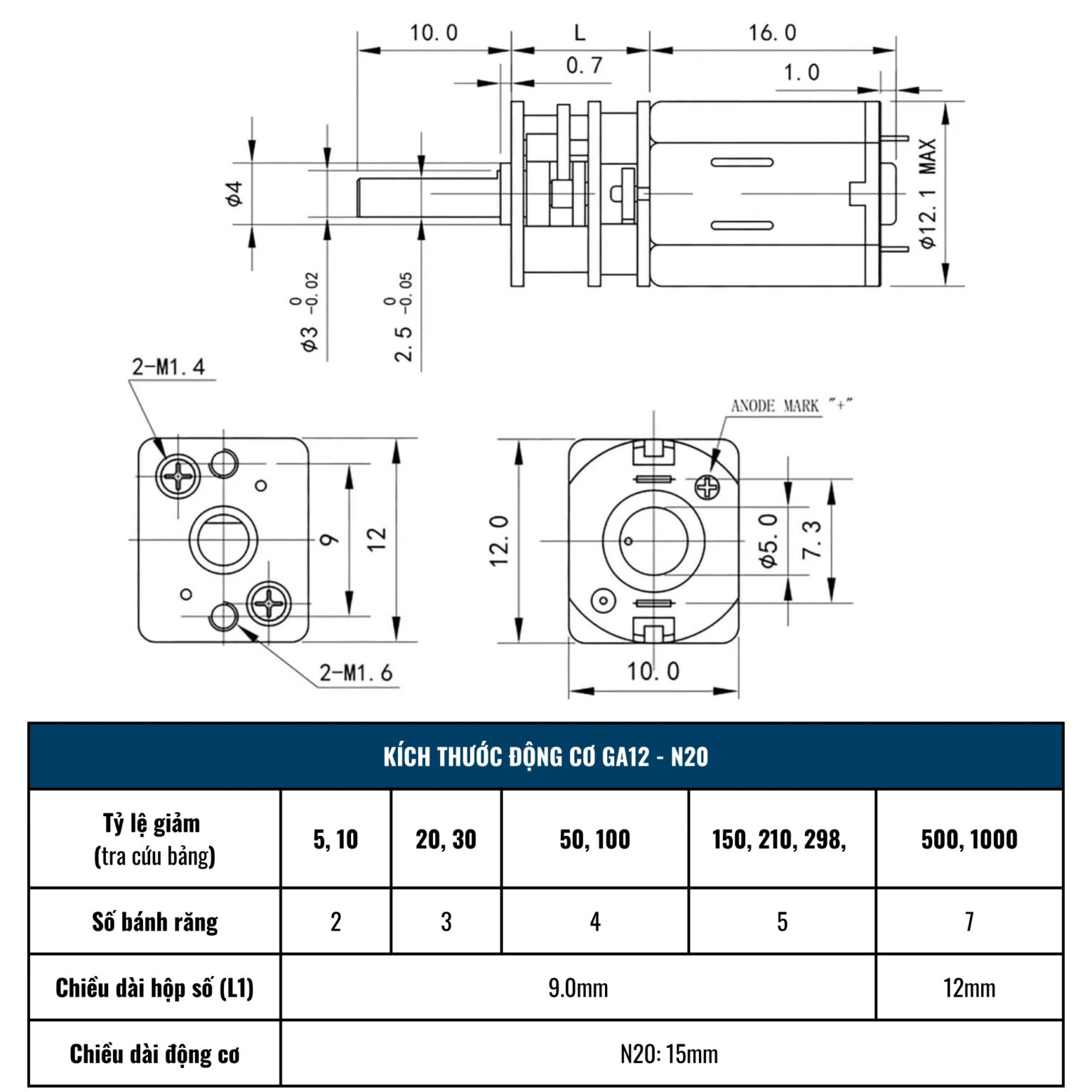 Động cơ giảm tốc GA12-N20 3V 200 rpm - Nshop