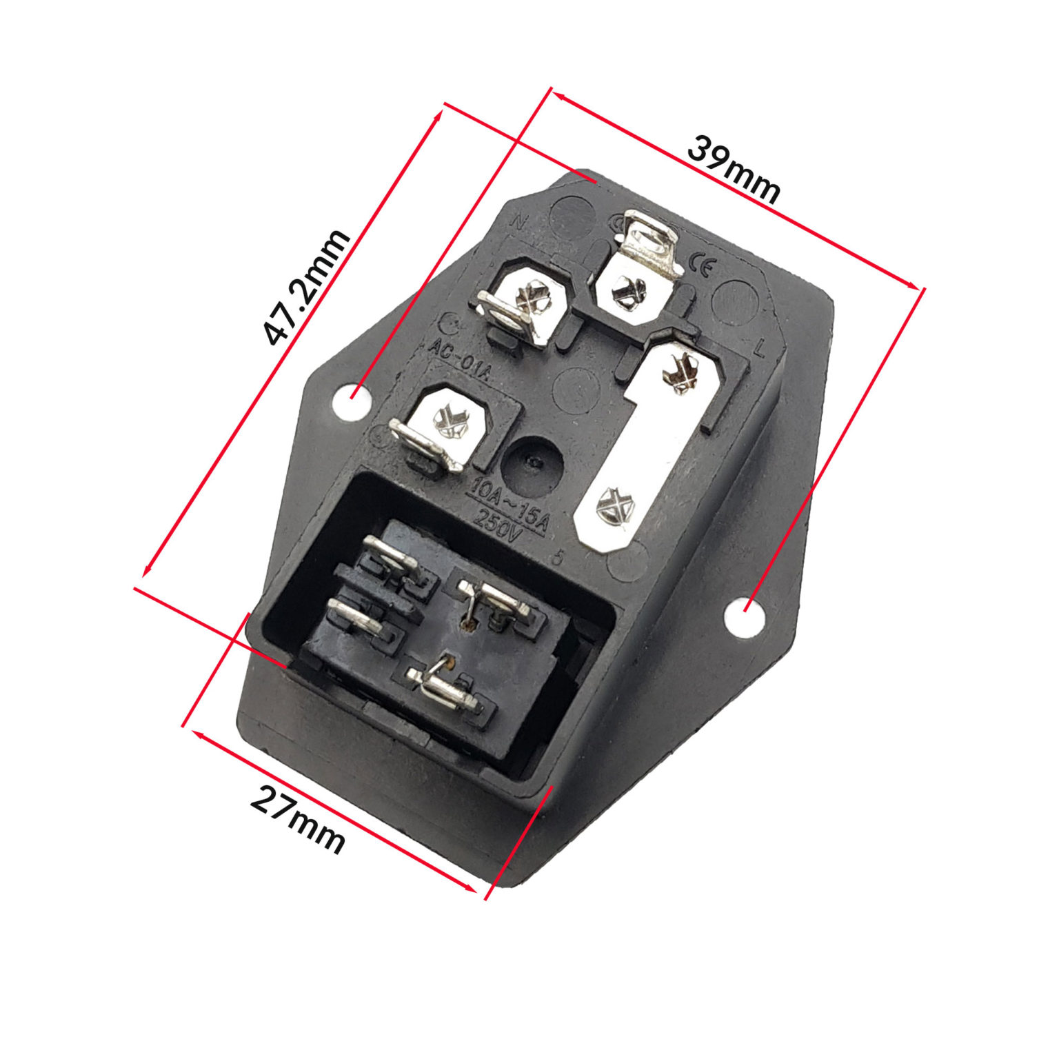Ổ cắm dây nguồn AC-01A 250V-10A tích hợp công tắc - Nshop