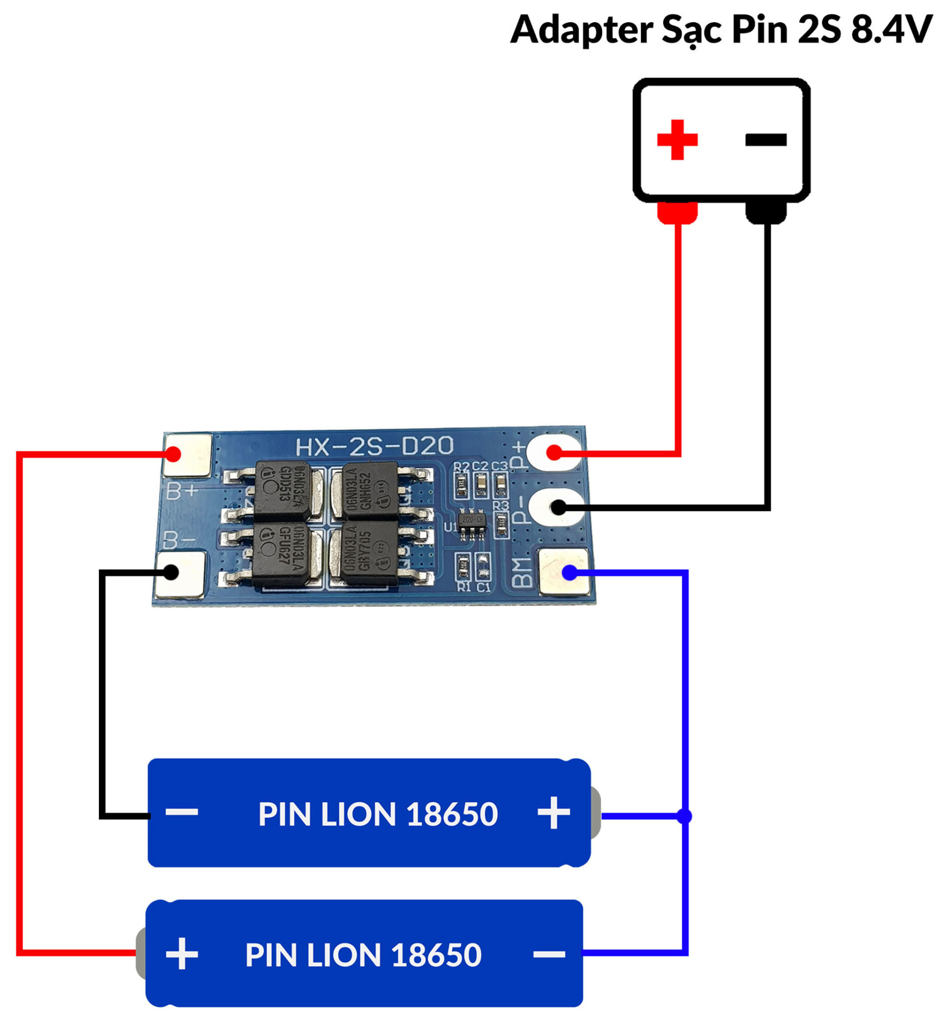 Mạch sạc và bảo vệ pin 2S 20A - Nshop