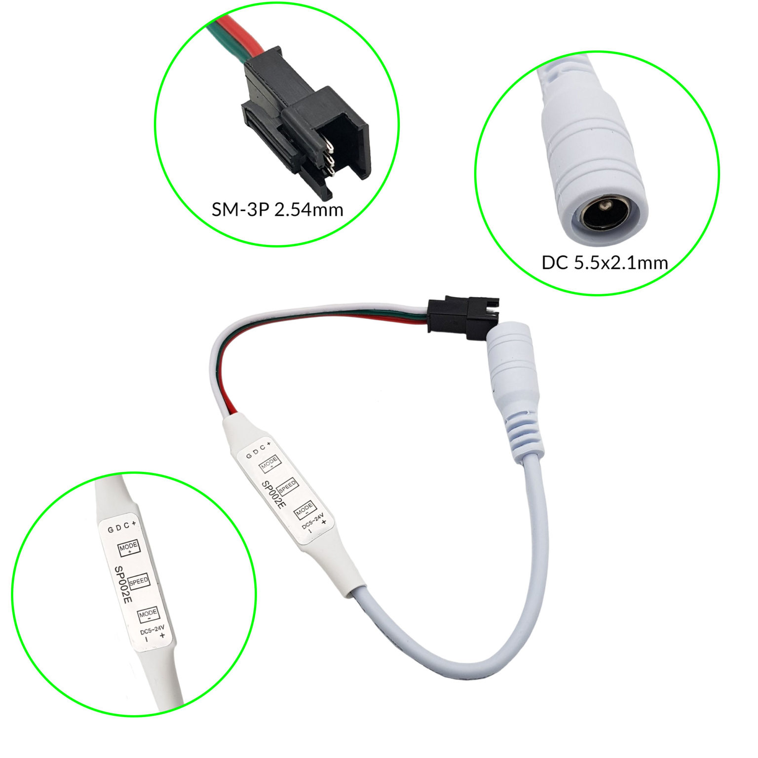 Bộ driver led WS2811 WS2812 3 nút SP002E 600 điểm ảnh Đầu vào Jack DC ...