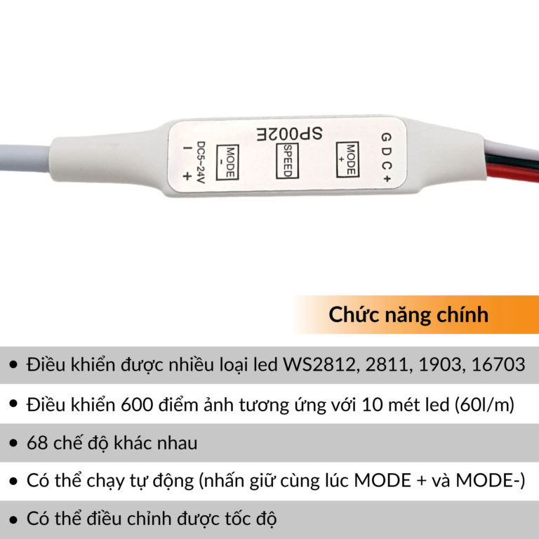 Bộ driver led WS2811 WS2812 3 nút SP002E 600 điểm ảnh Đầu vào Jack DC ...