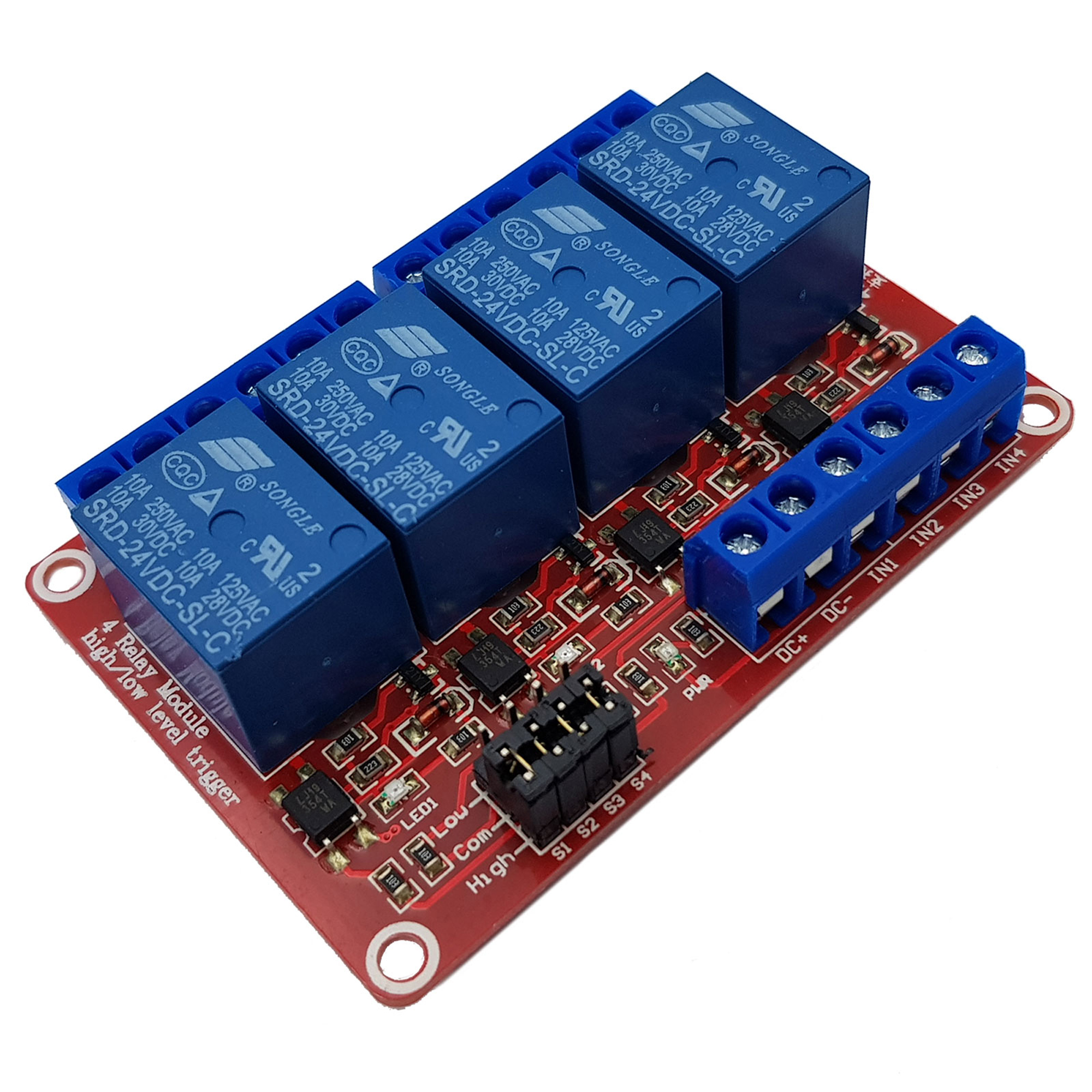 Module 4 Relay với Opto cách ly Kích H/L 24VDC 10A - Nshop