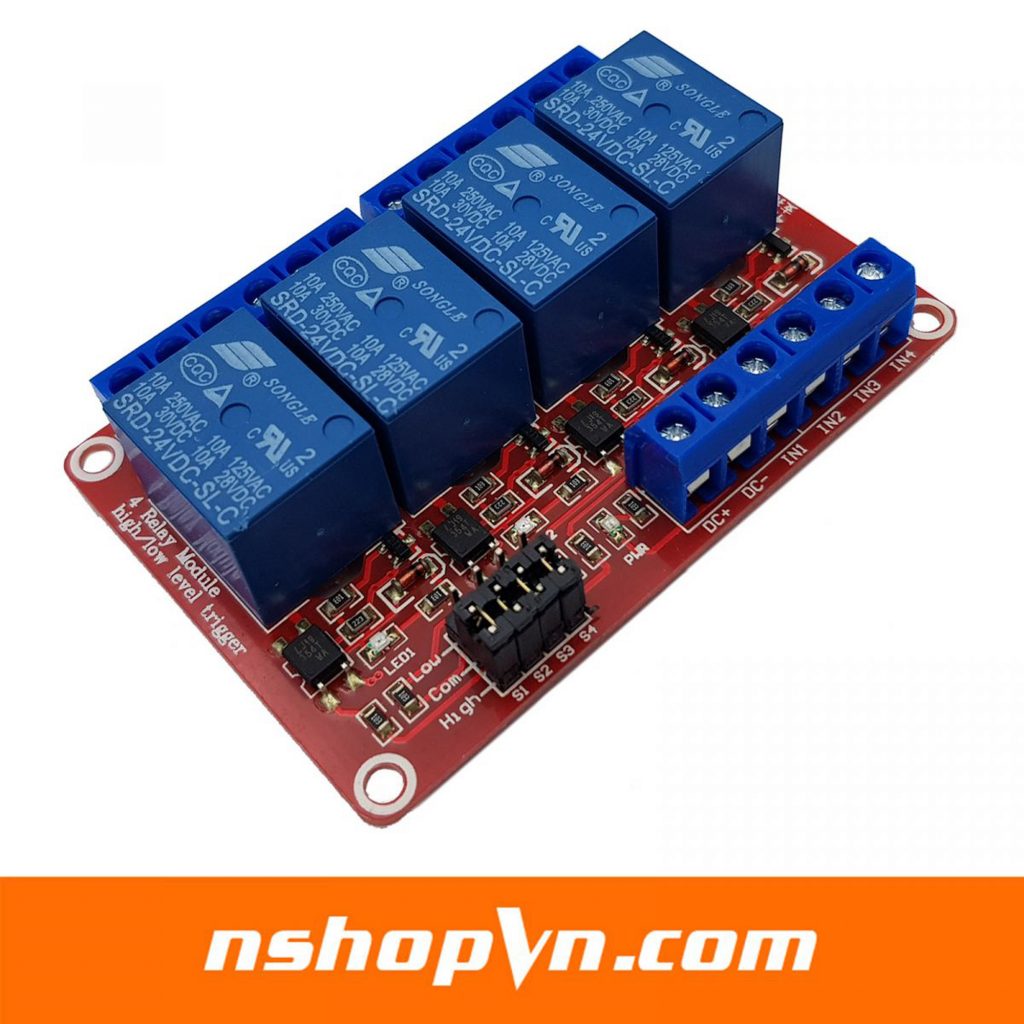 Module 4 Relay với Opto cách ly Kích H/L 24VDC 10A - Nshop