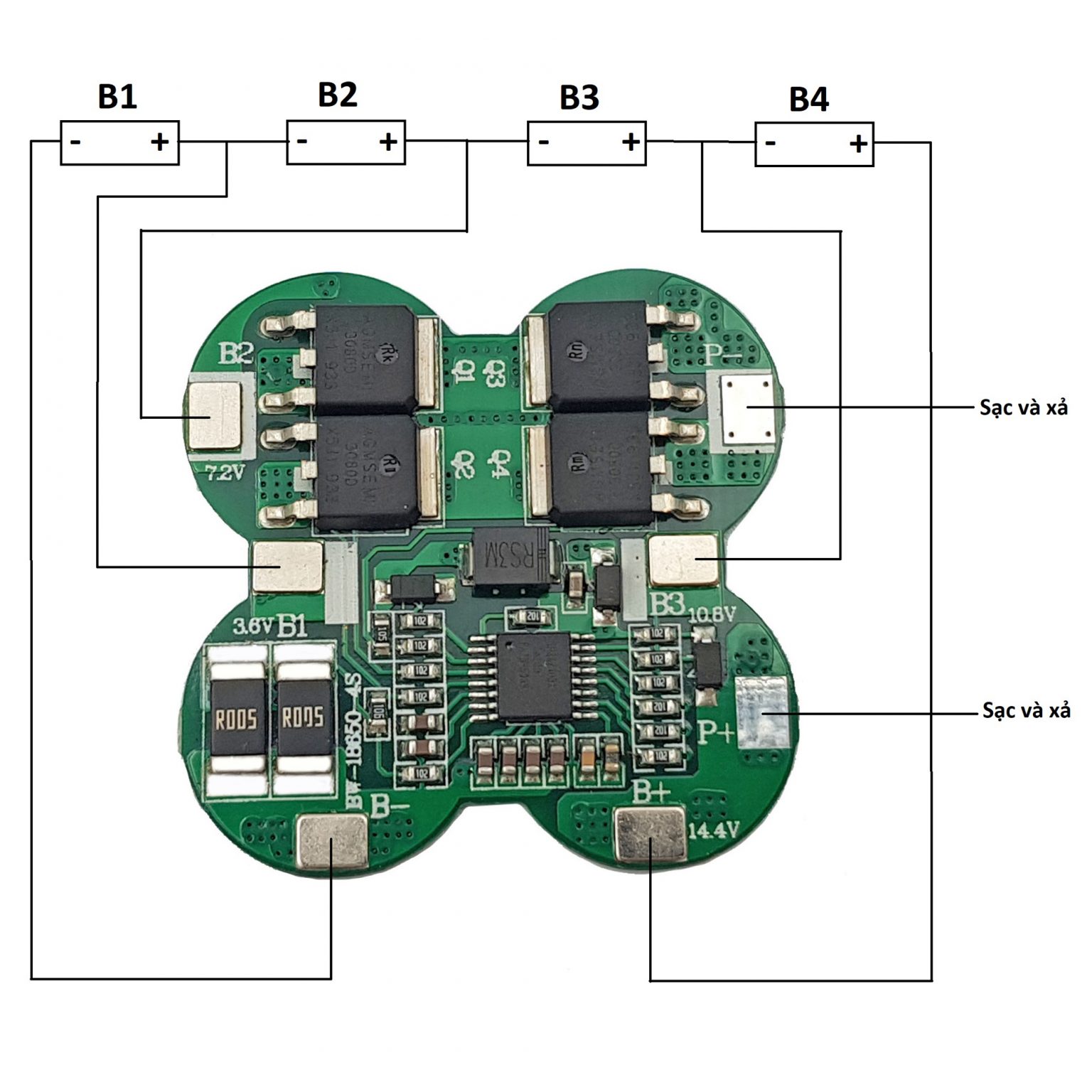 Mạch sạc xả và bảo vệ pin 4s HX-4S-D22 - Nshop