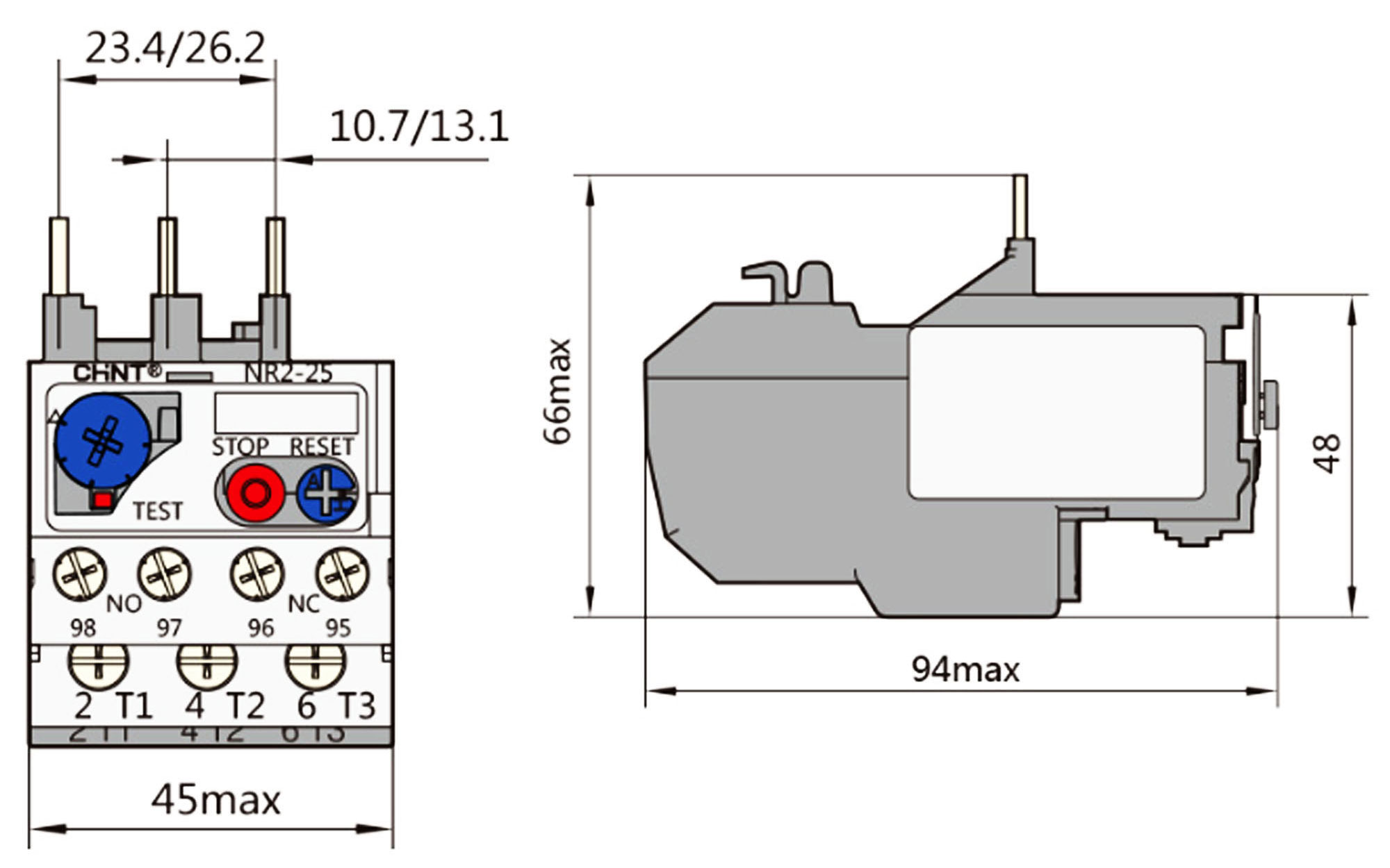 Relay CHINT NR2-25 (Rơ le nhiệt 9-13A và Rơ le nhiệt 17-25A) - Nshop