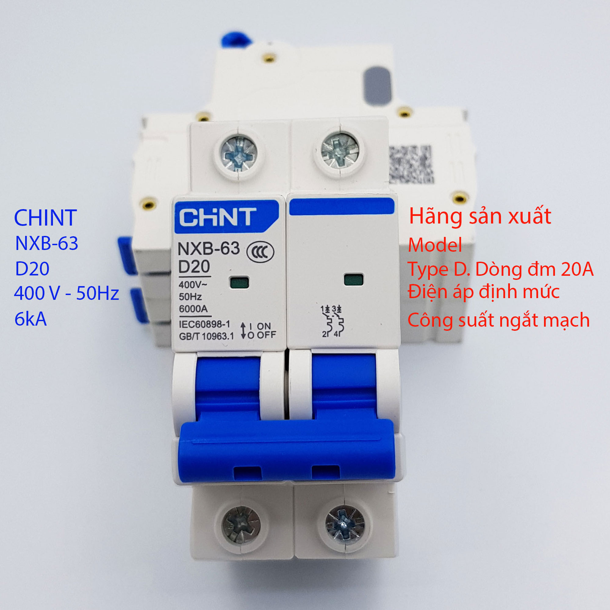 MCB 2P 20A và MCB 2P 40A MCB CHINT NXB-63 D20 D40 6kA - Nshop