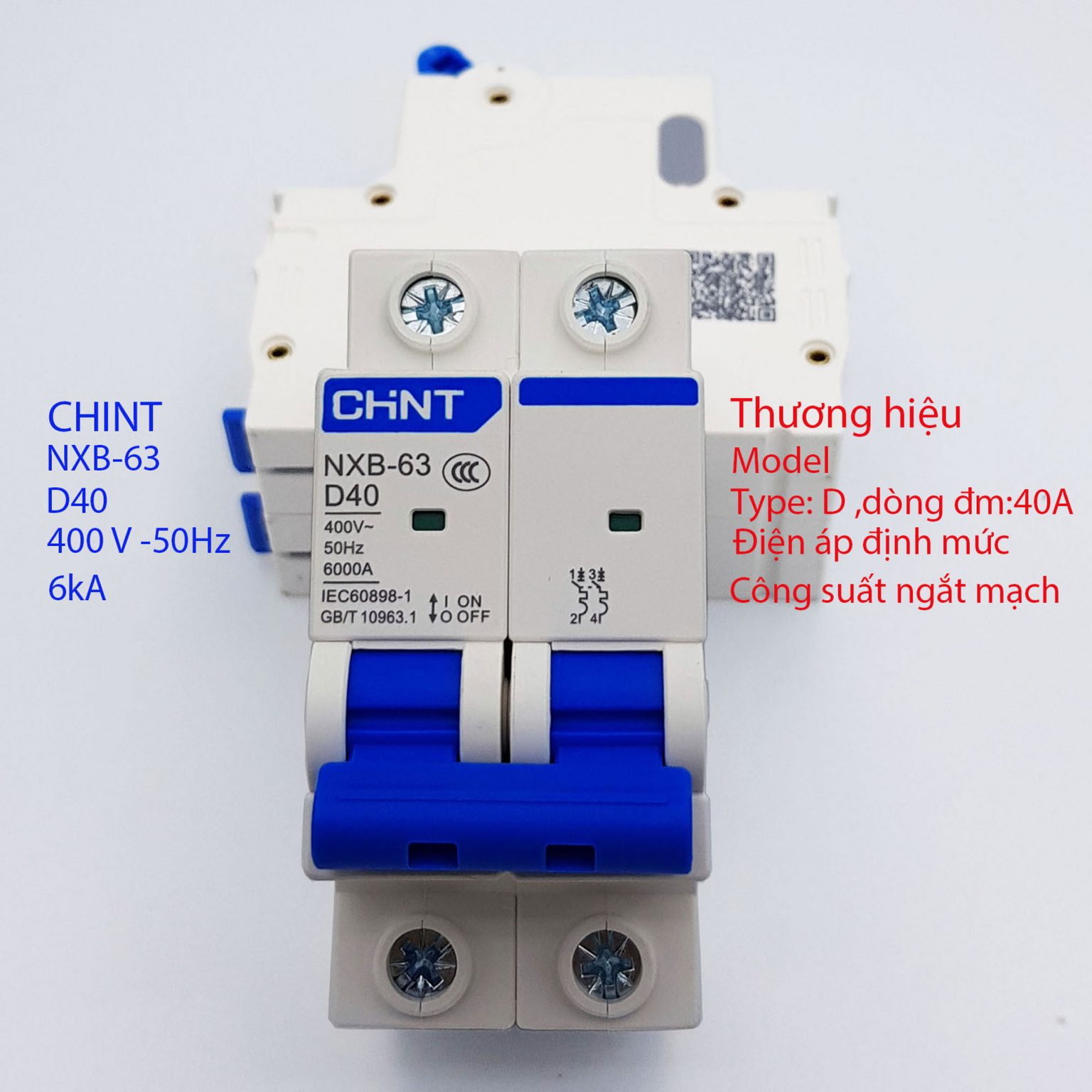 MCB 2P 20A và MCB 2P 40A MCB CHINT NXB-63 D20 D40 6kA - Nshop