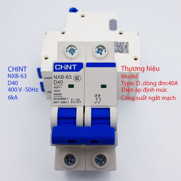 MCB 2P 20A và MCB 2P 40A MCB CHINT NXB-63 D20 D40 6kA - Nshop