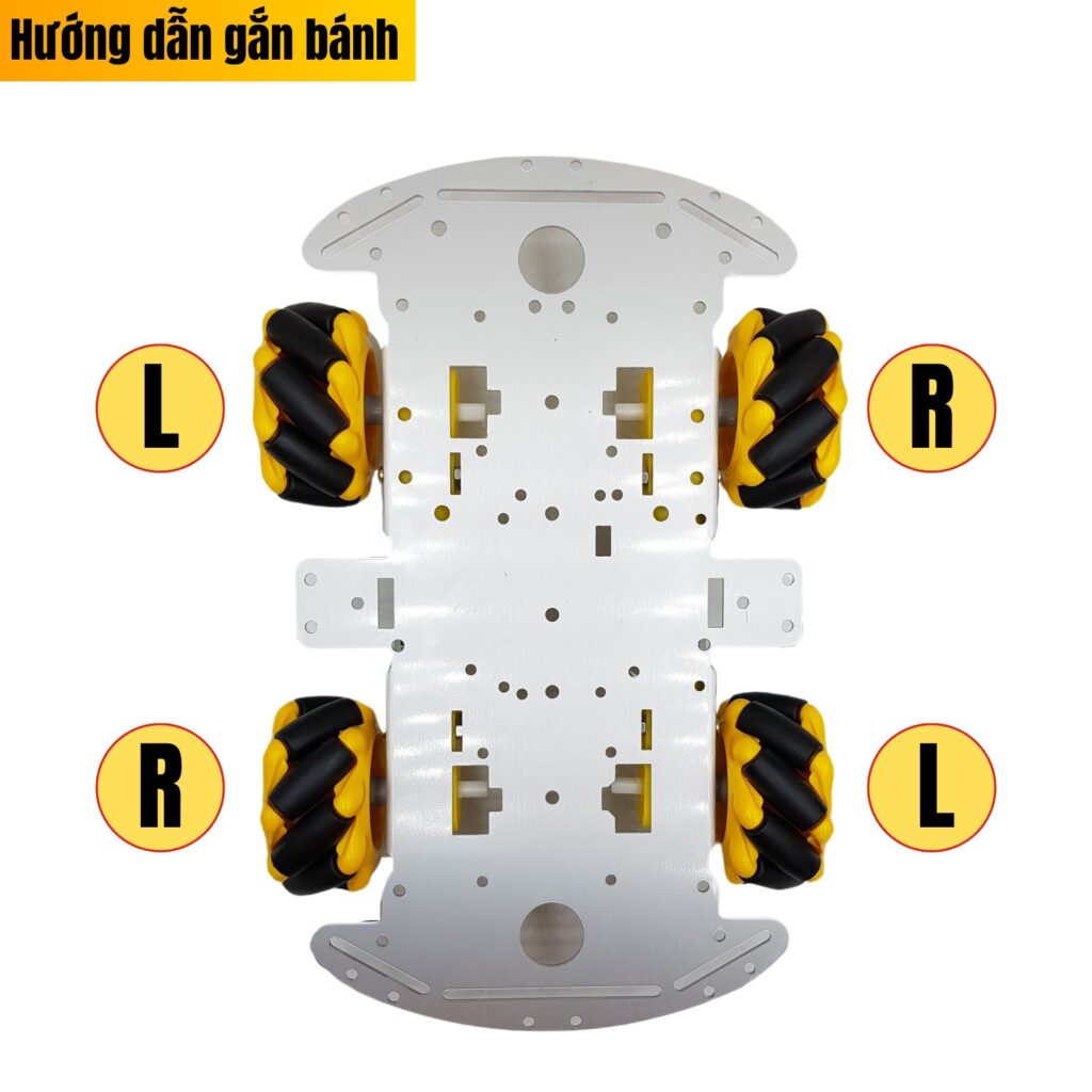 Bộ khung xe 4 bánh Mecanum 25.5 x 15cm, 4 động cơ vàng - Nshop