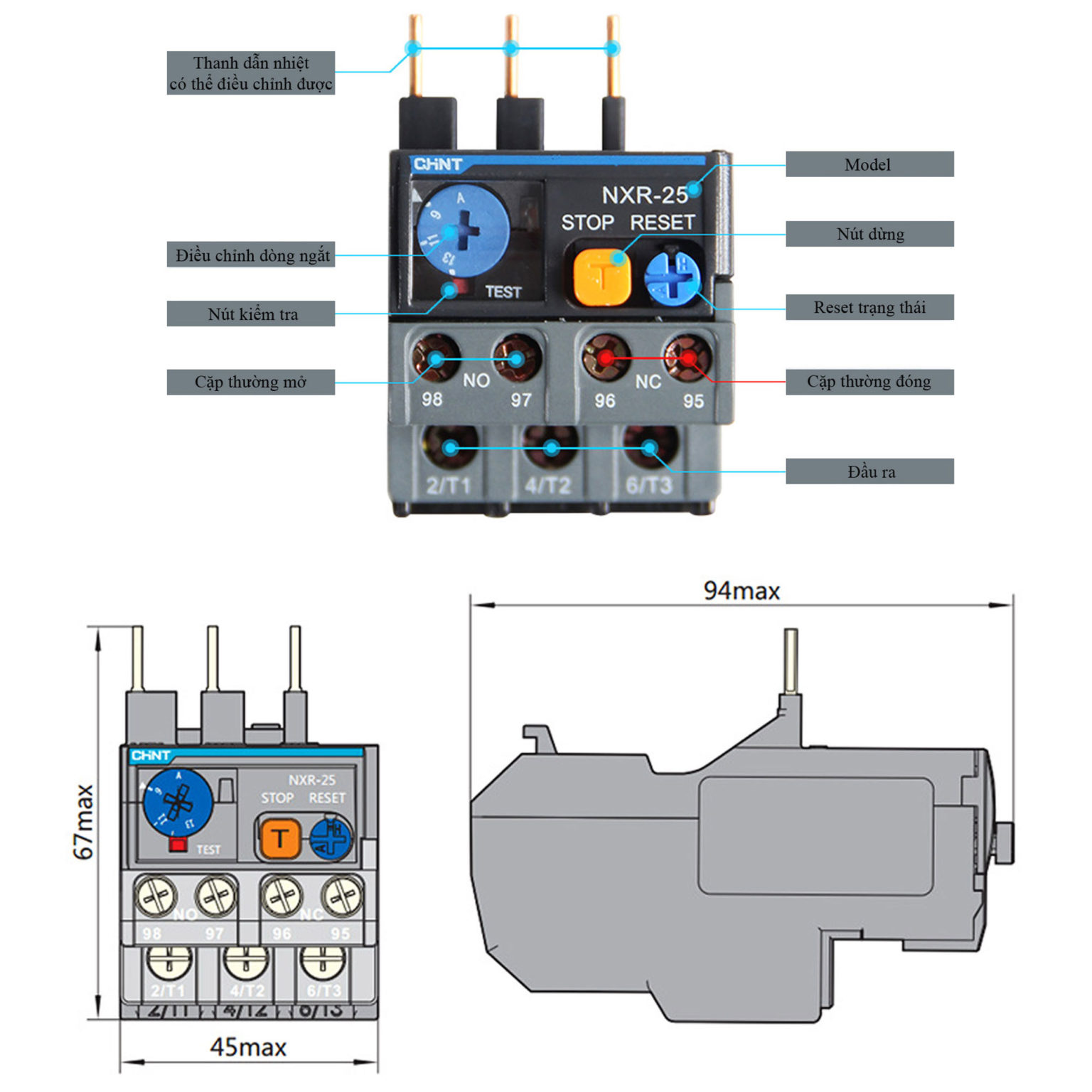 Relay nhiệt CHINT NXR-25 cho Contactor NXC - Nshop