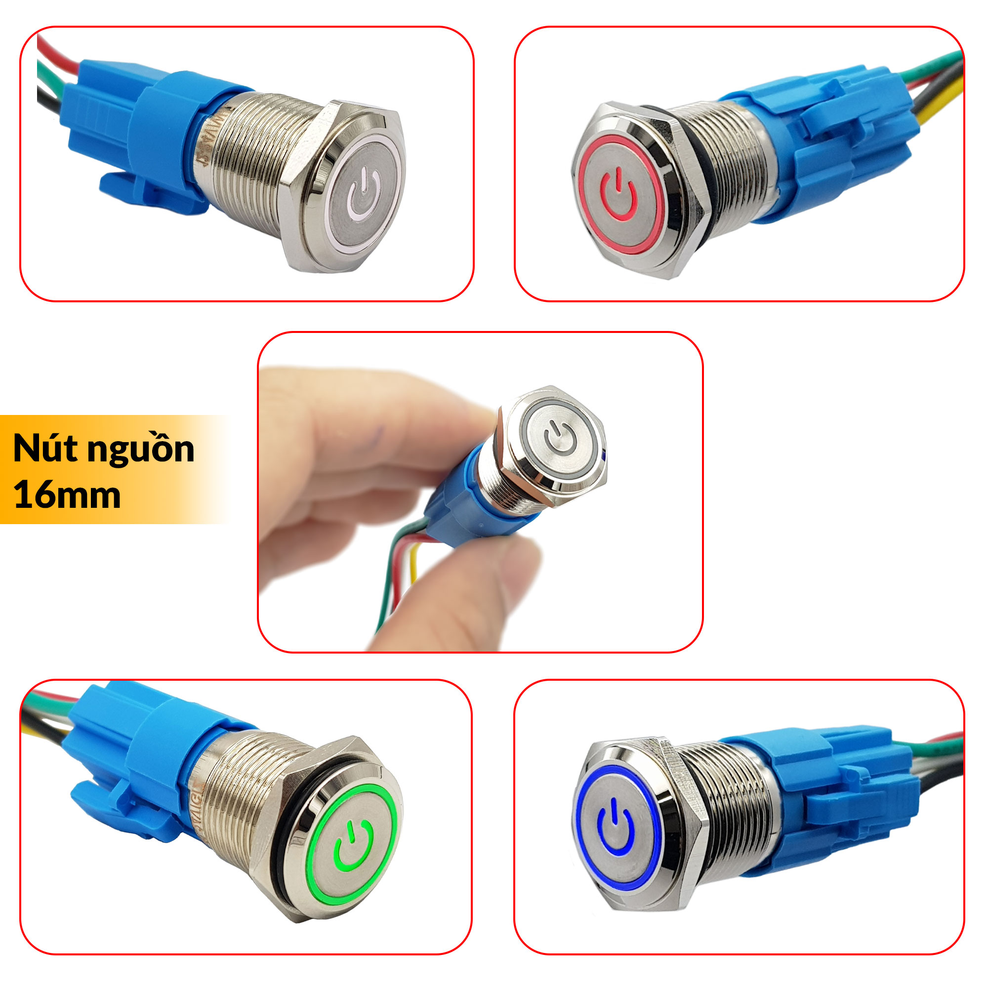 Nút nguồn kim loại 16mm trắng - Nshop