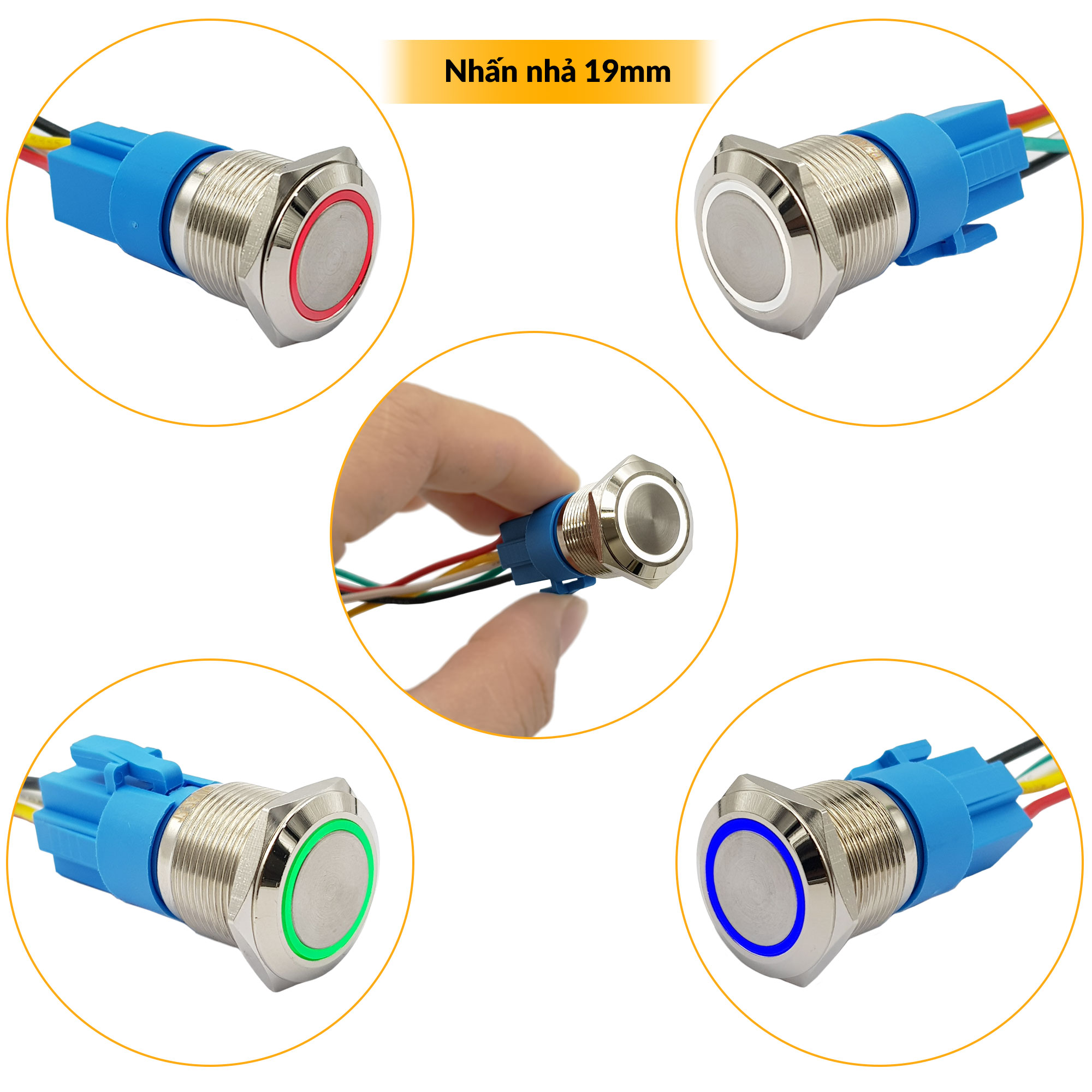 Nút nhấn nhả kim loại 19mm màu xanh lá - Nshop