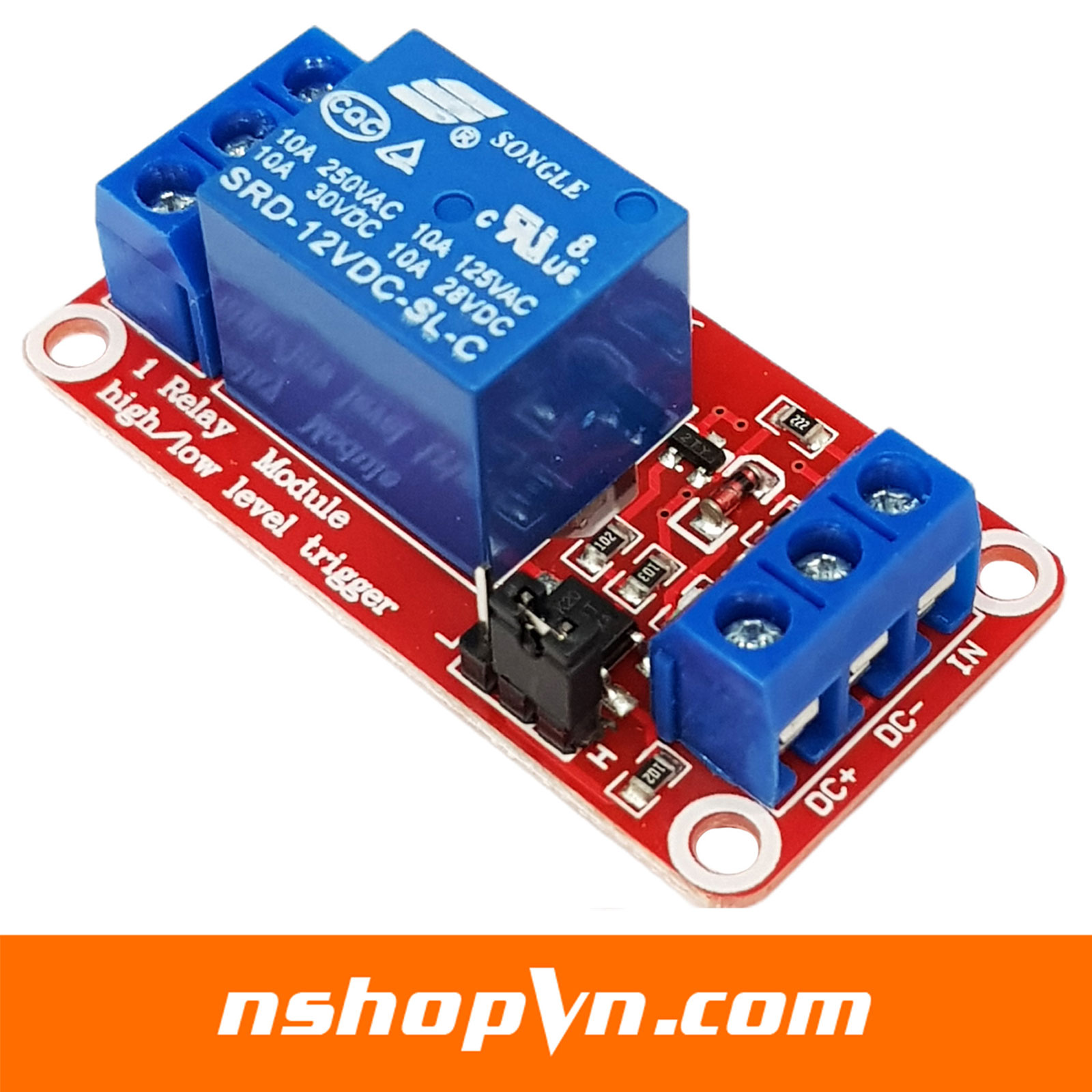Module 1 Relay Với Opto Cách Ly Kích H/L (12VDC) - Nshop
