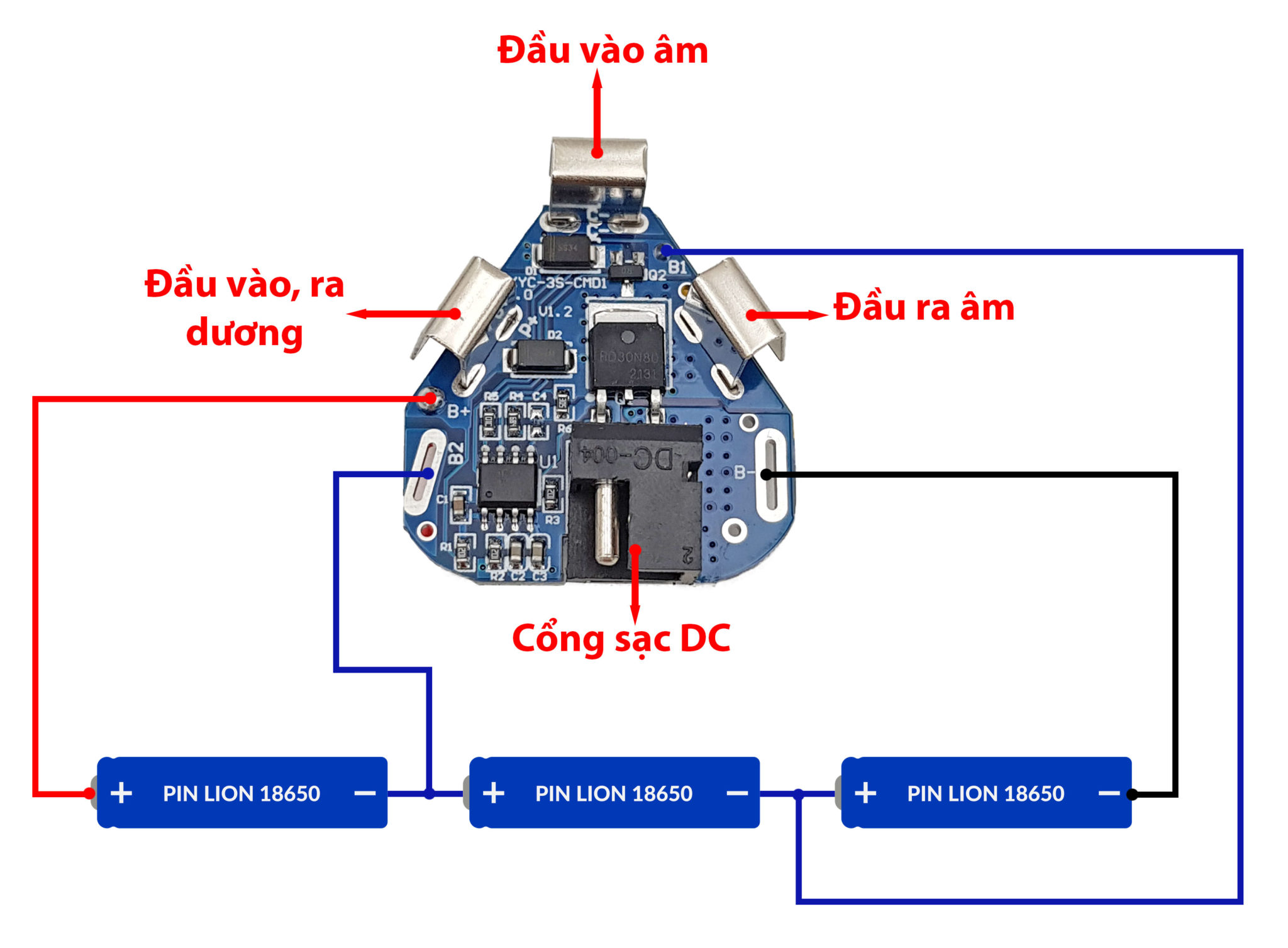 Mạch sạc và bảo vệ pin máy khoan lithium 3s 12.6V 40A - Nshop