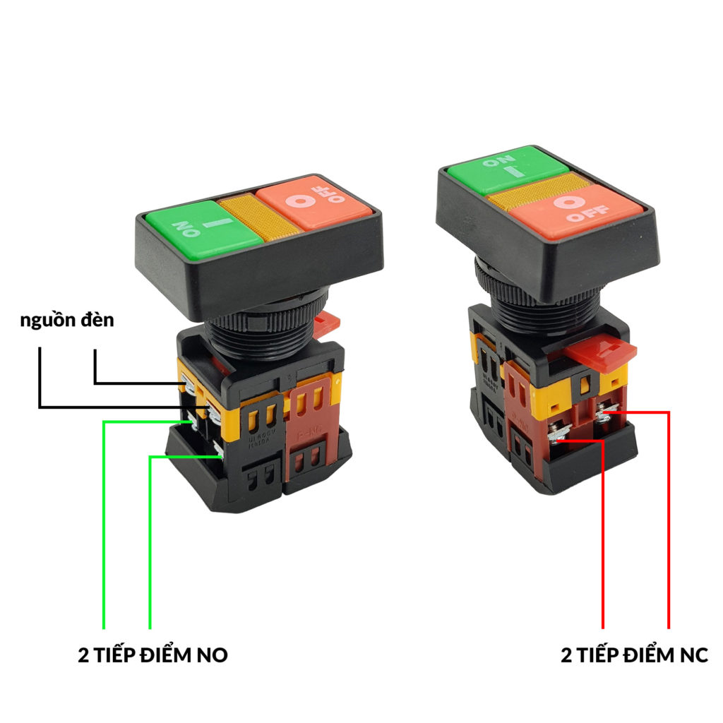 Nút nhấn bật tắt 2 tiếp điểm AS-22 có đèn báo AC 220V - Nshop