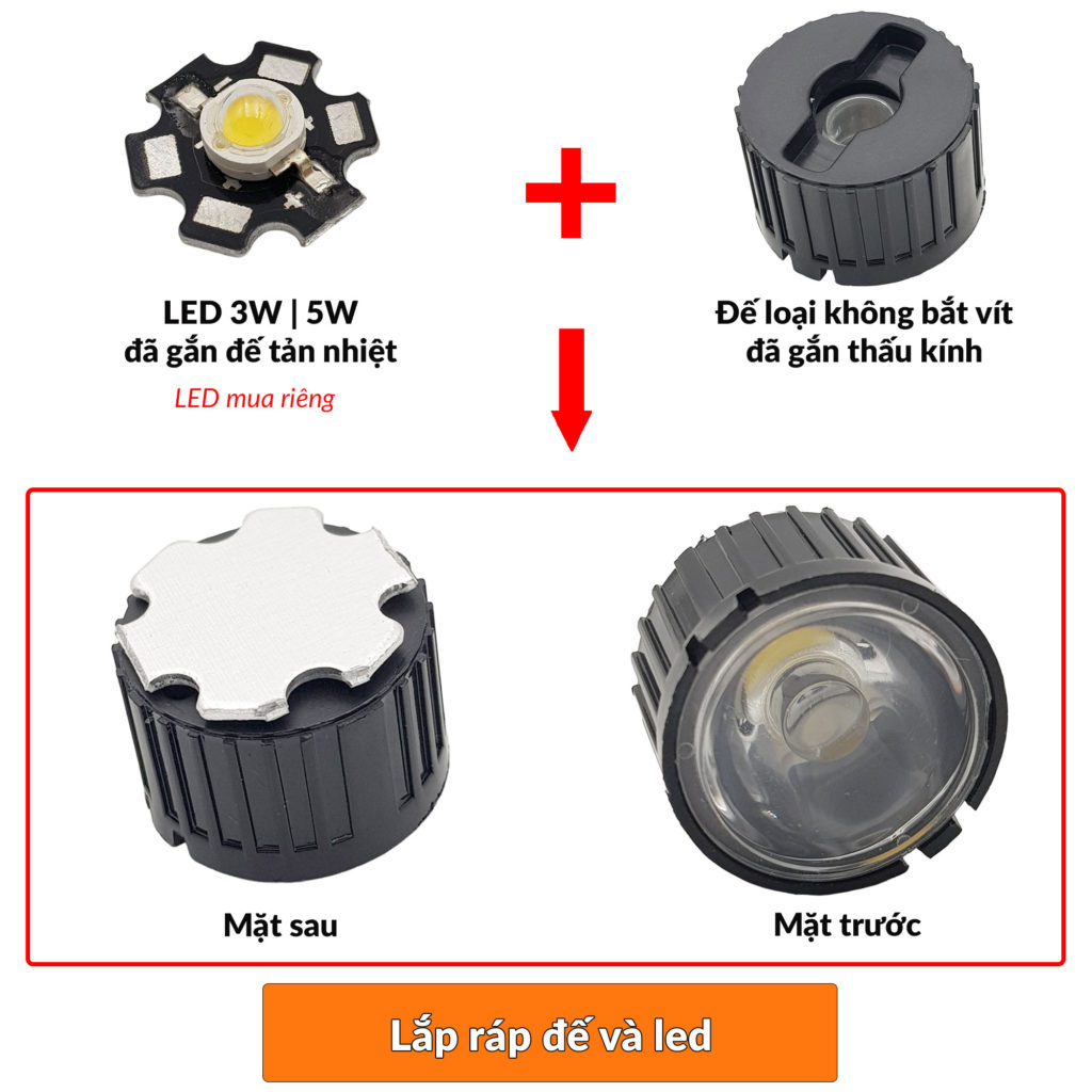 Bộ thấu kính Chóa đèn Led 5W 3W 1W với khung đỡ phẳng 120 độ - Nshop