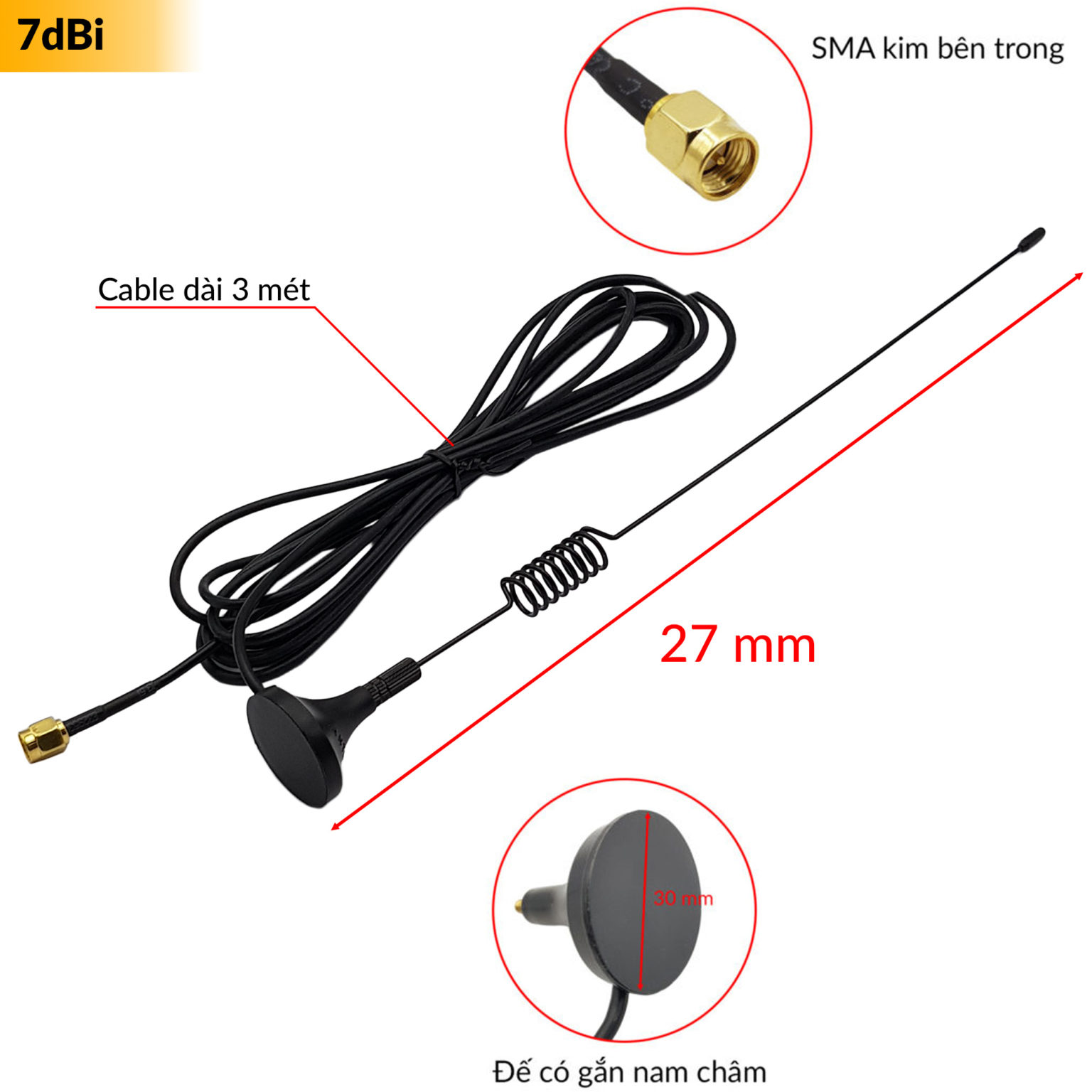 Anten RF 315Mhz 5dBi 7dBi, anten cốc hút đầu ra SMA - Nshop