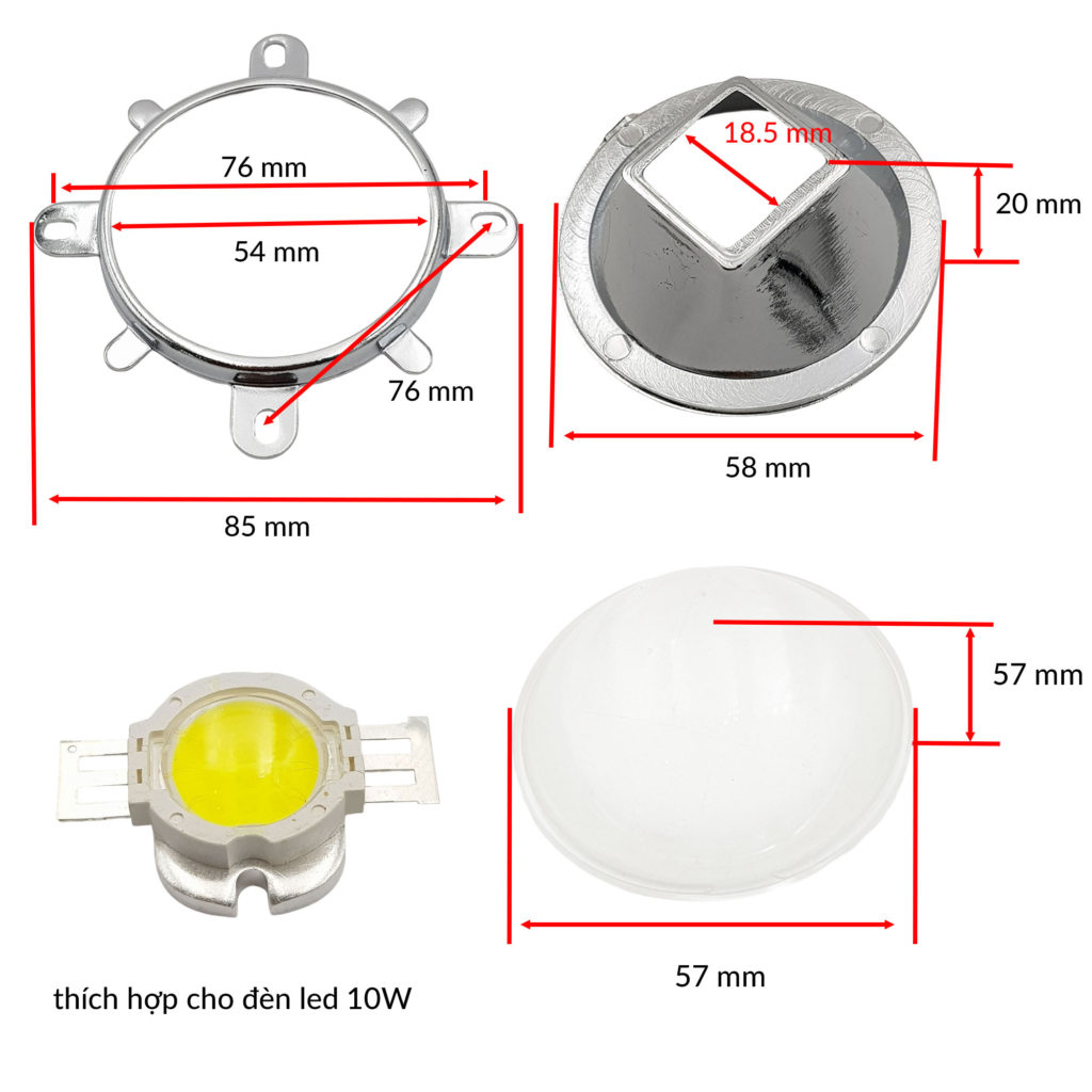 Bộ thấu kính Chóa đèn led 60 độ dành cho Led 10W - Nshop
