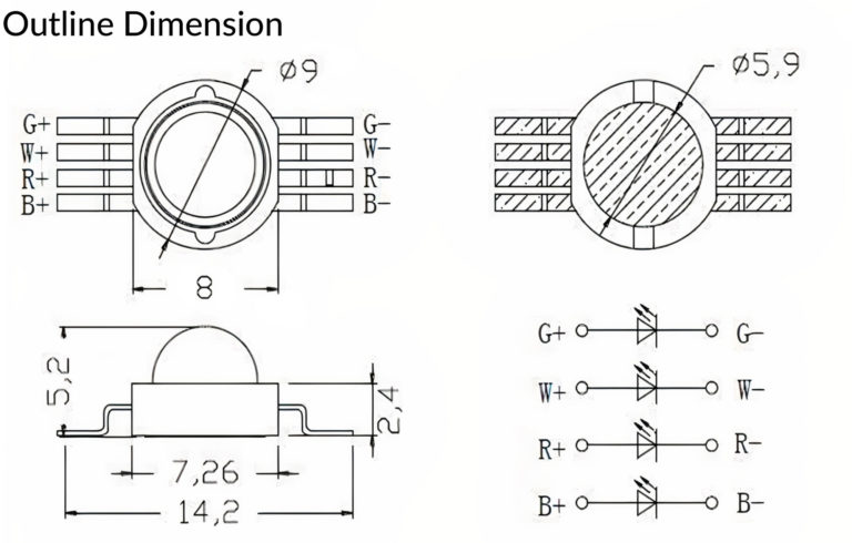 Led RGBW 4x3W 8 chân Không kèm đế - Nshop
