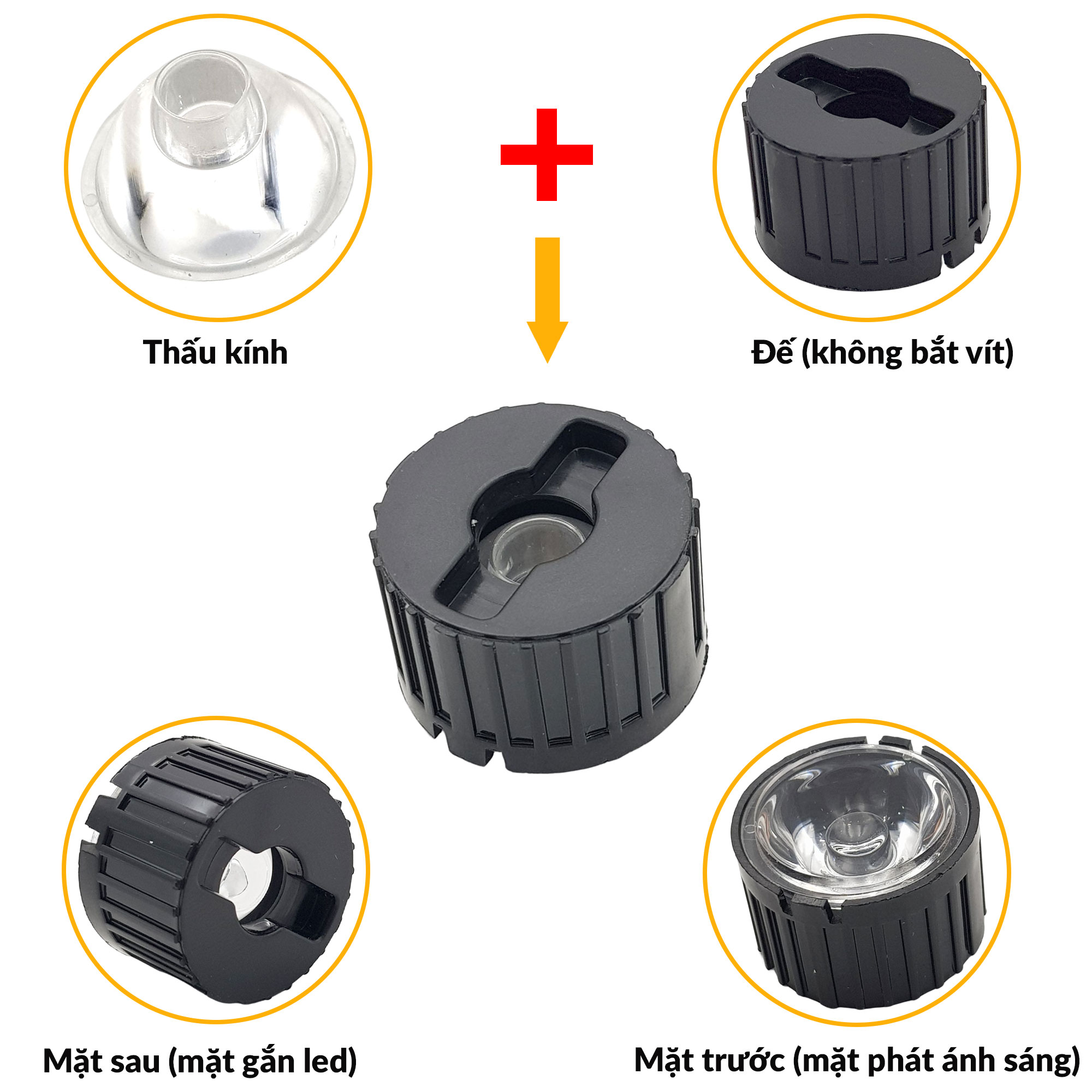 Bộ thấu kính đèn Led 5W 3W 1W, khung đỡ led phẳng kèm thấu kính - Nshop