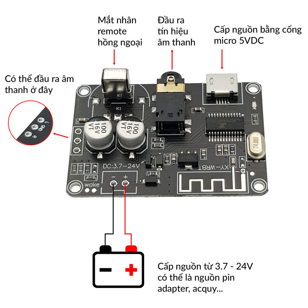 Mạch giải mã âm thanh Bluetooth 5.0 kèm Remote XY-WRBT 3.7-24VDC - Nshop