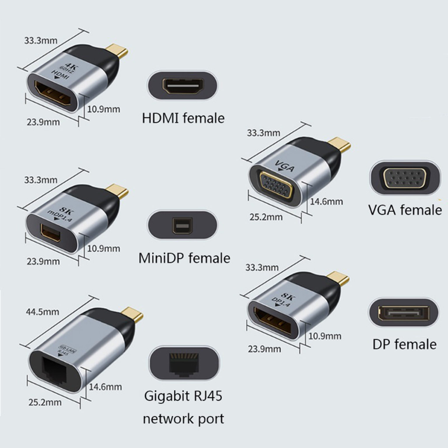 Đầu chuyển đổi Type-C sang đầu HDMI, VGA, DisplayPort, Mini DisplayPort ...