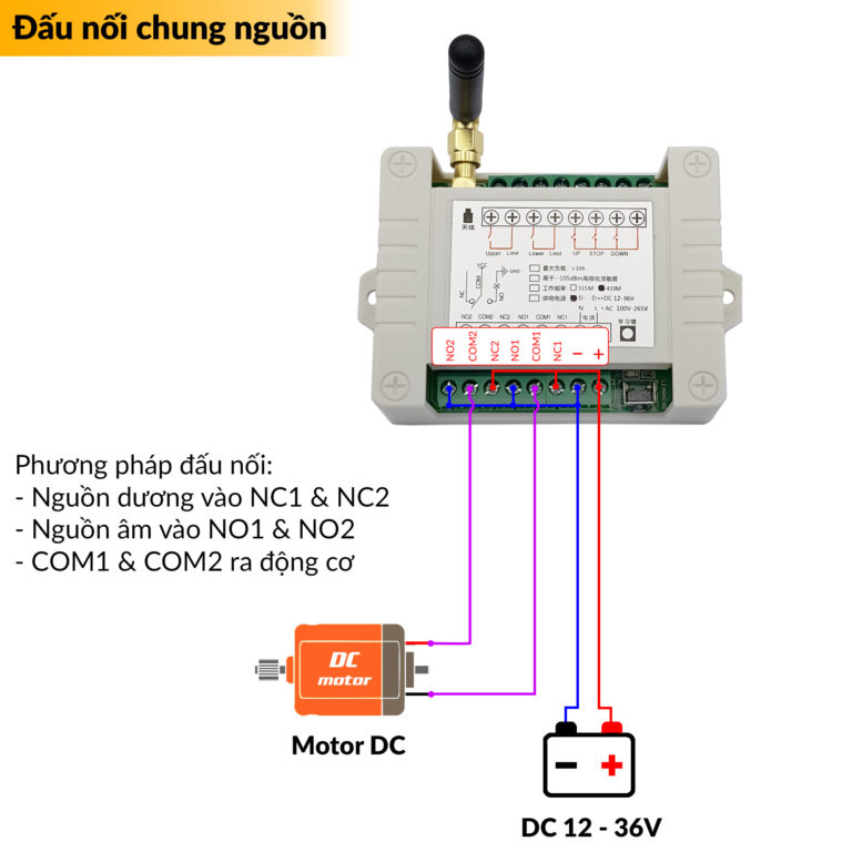Mạch đảo chiều động cơ từ xa, bật tắt 2 thiết bị 10A - Nshop
