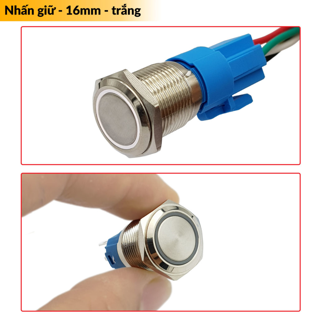 Nút nhấn giữ kim loại mặt phẳng 16mm màu đỏ - Nshop