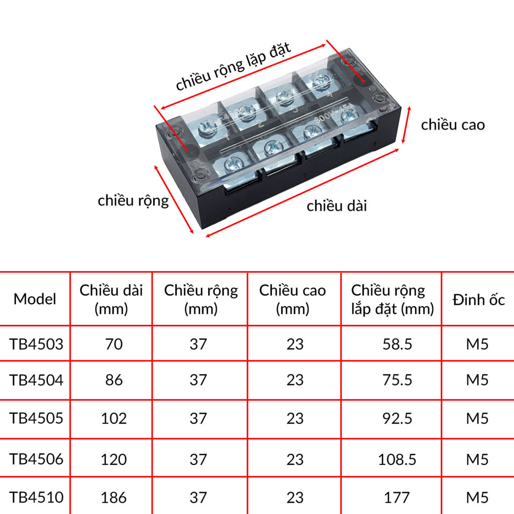 Cầu đấu điện Terminal Block 45A TB-4503 - Nshop