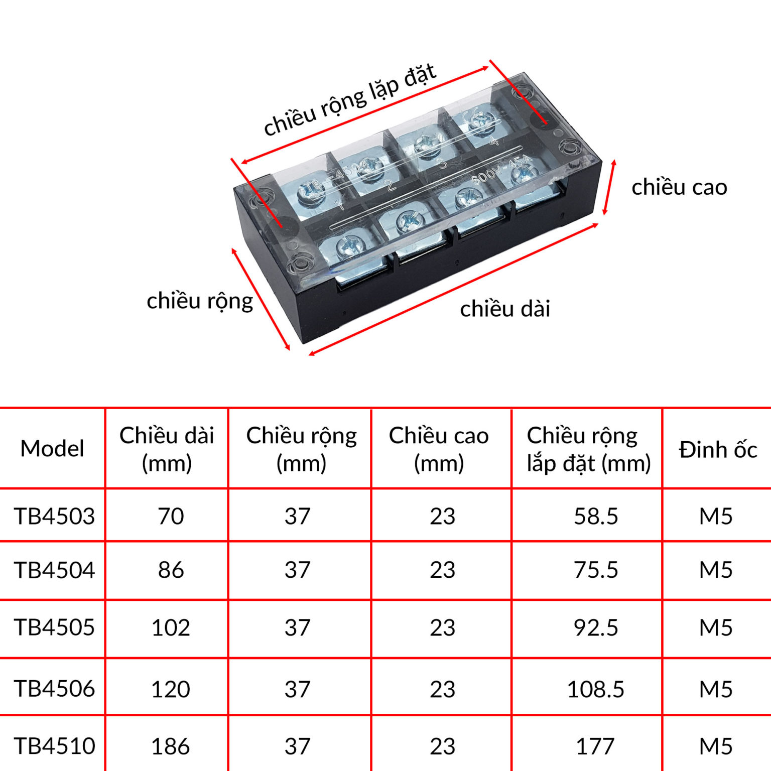 Cầu đấu điện Terminal Block 45A - Nshop