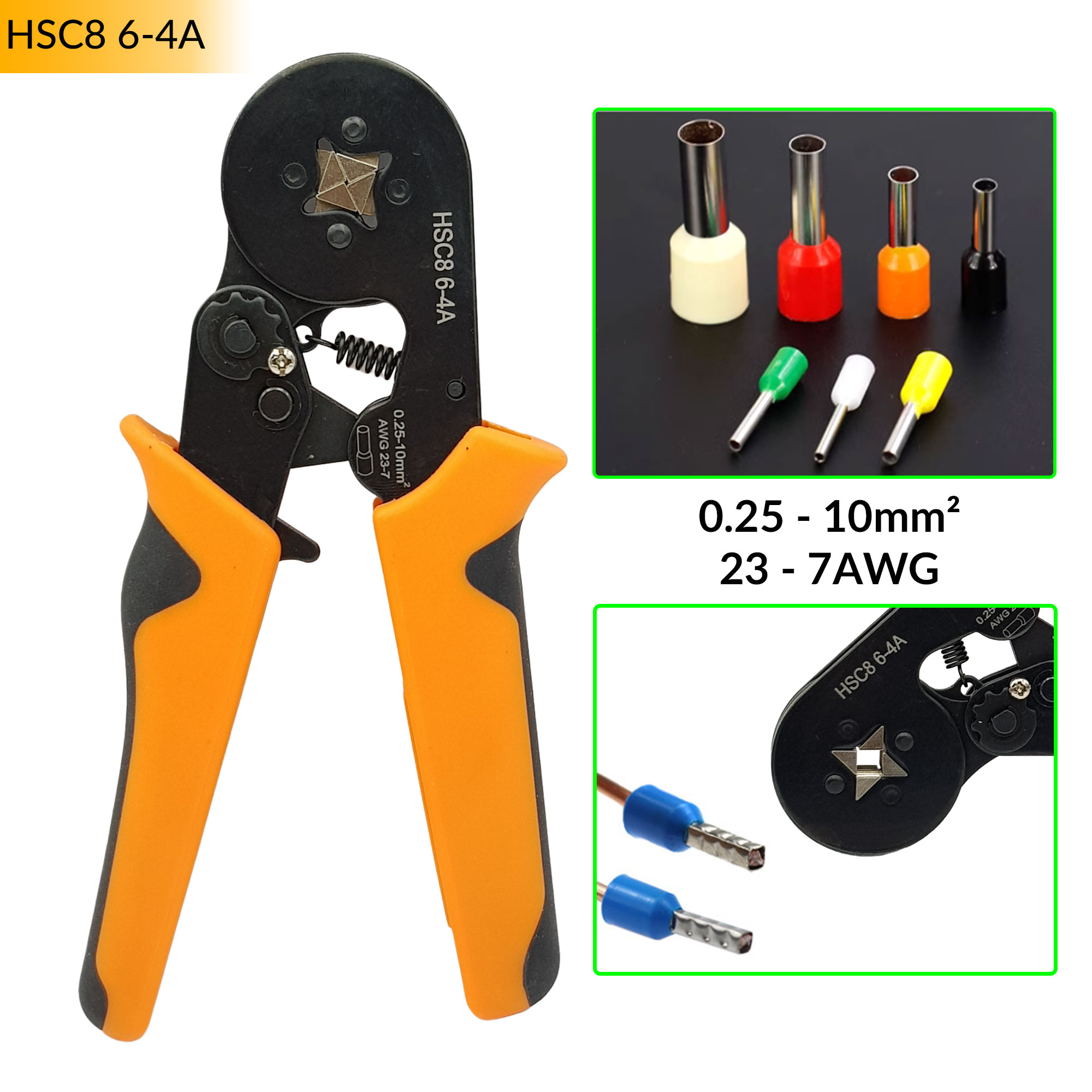 Kìm bấm COS pin tròn rỗng HSC8 6-4A - tứ giác - Nshop