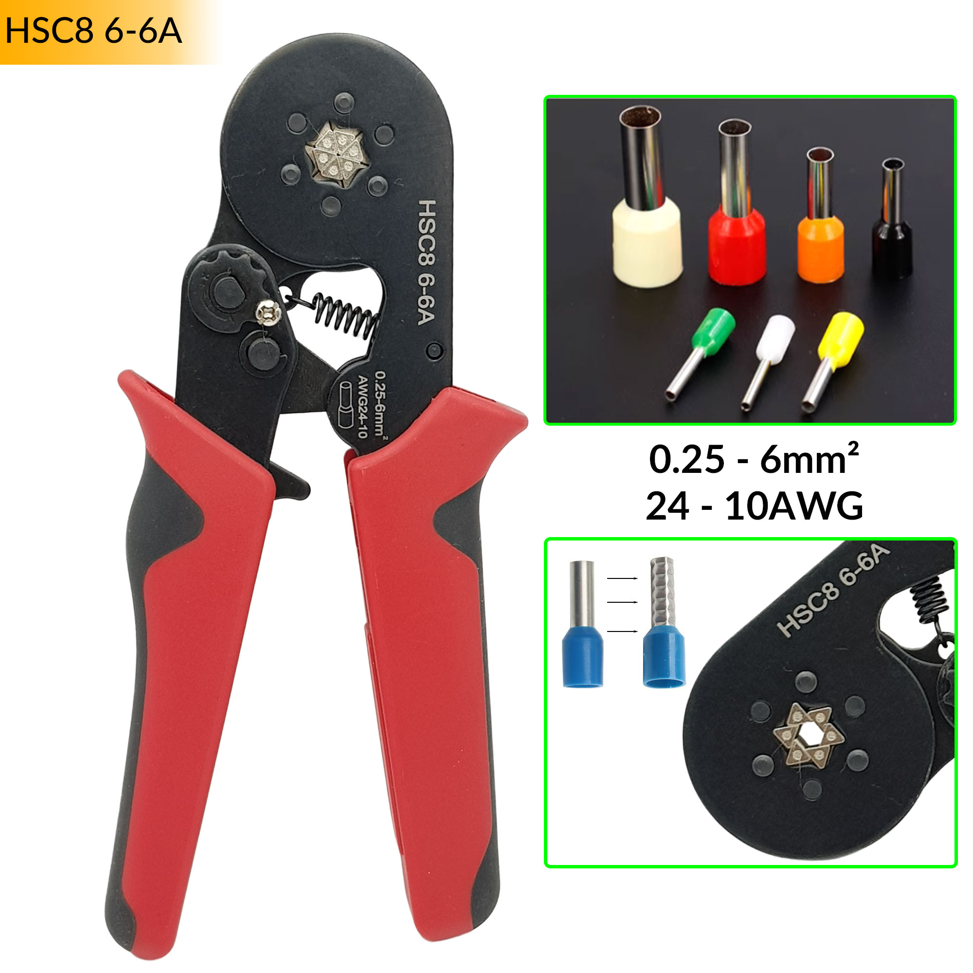 Kìm bấm COS pin tròn rỗng HSC8 6-6A - lục giác - Nshop