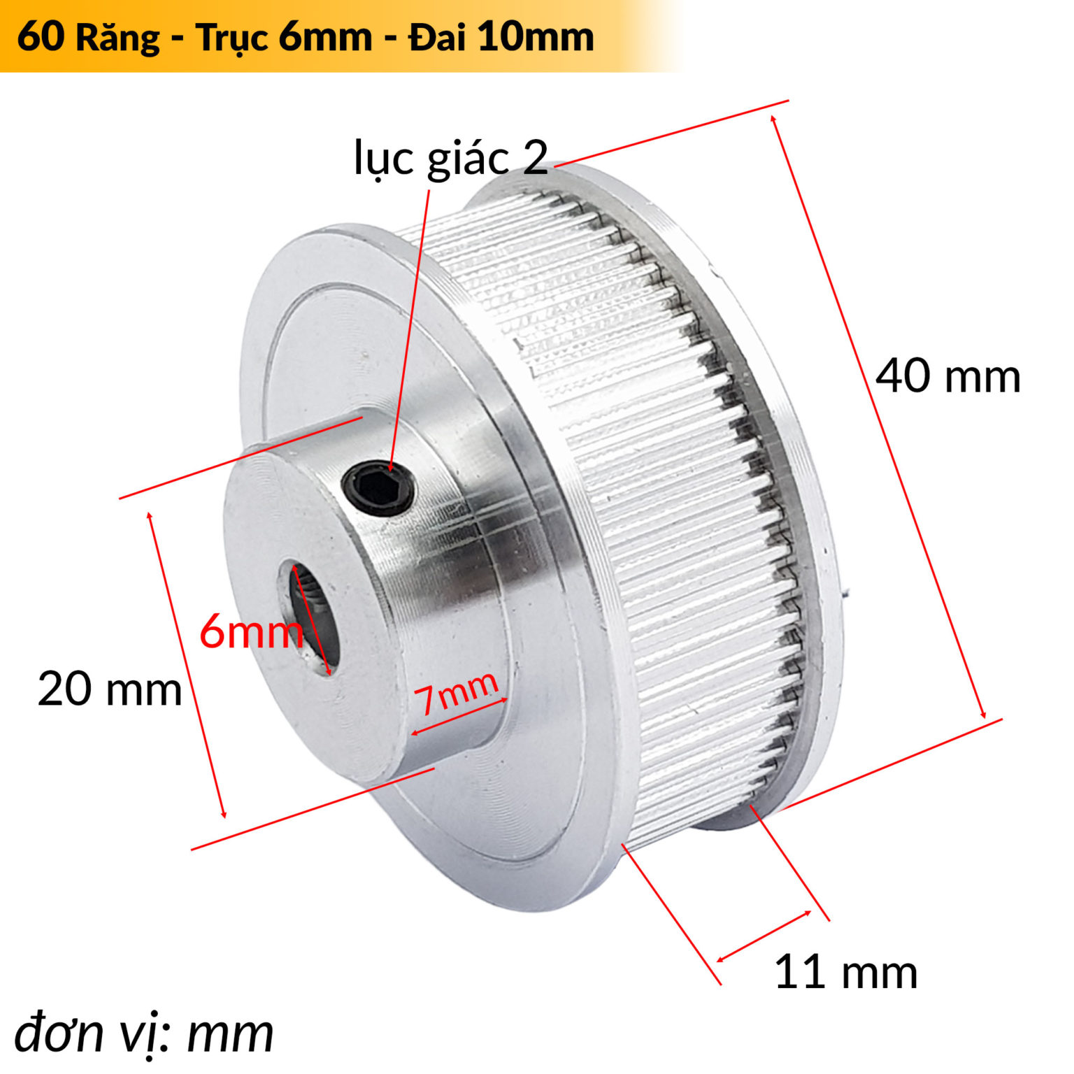 Puly GT2 60 răng | trục 6mm | bề rộng đai 10mm - Nshop