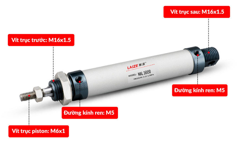Xi lanh khí nén mini tác động kép MAL16x50 - Nshop