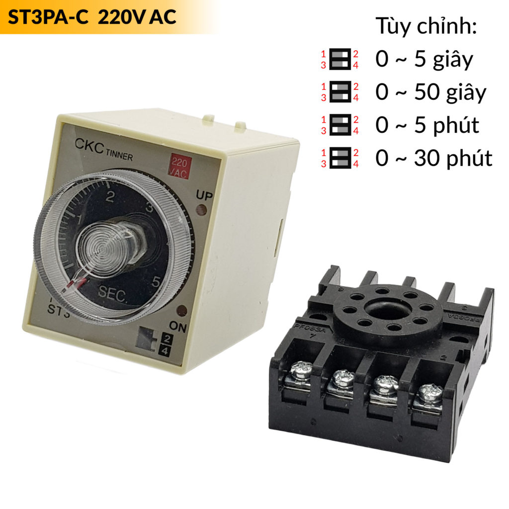 Relay thời gian timer đơn kèm đế ST3PA-A 24VDC - Nshop