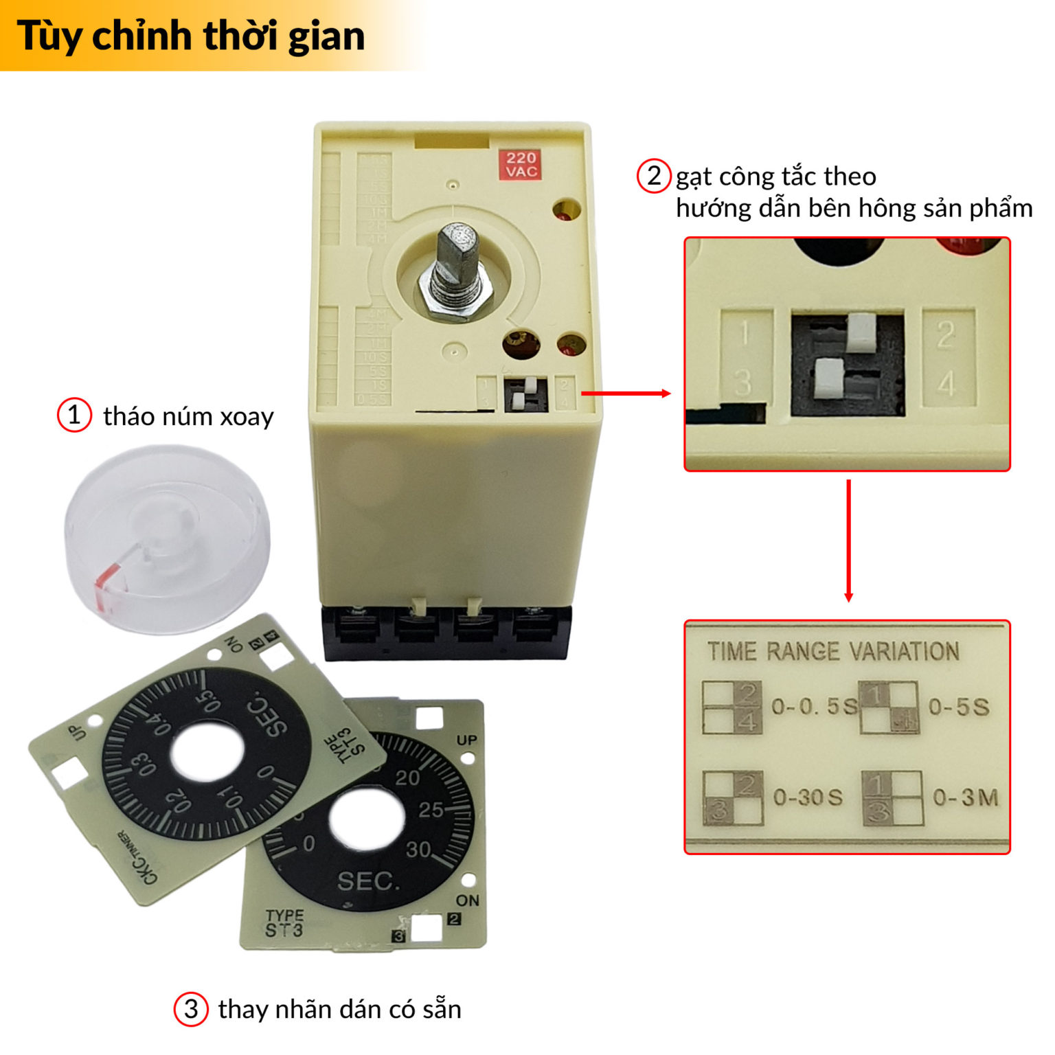 Relay thời gian timer đơn kèm đế ST3PA-A 24VDC - Nshop