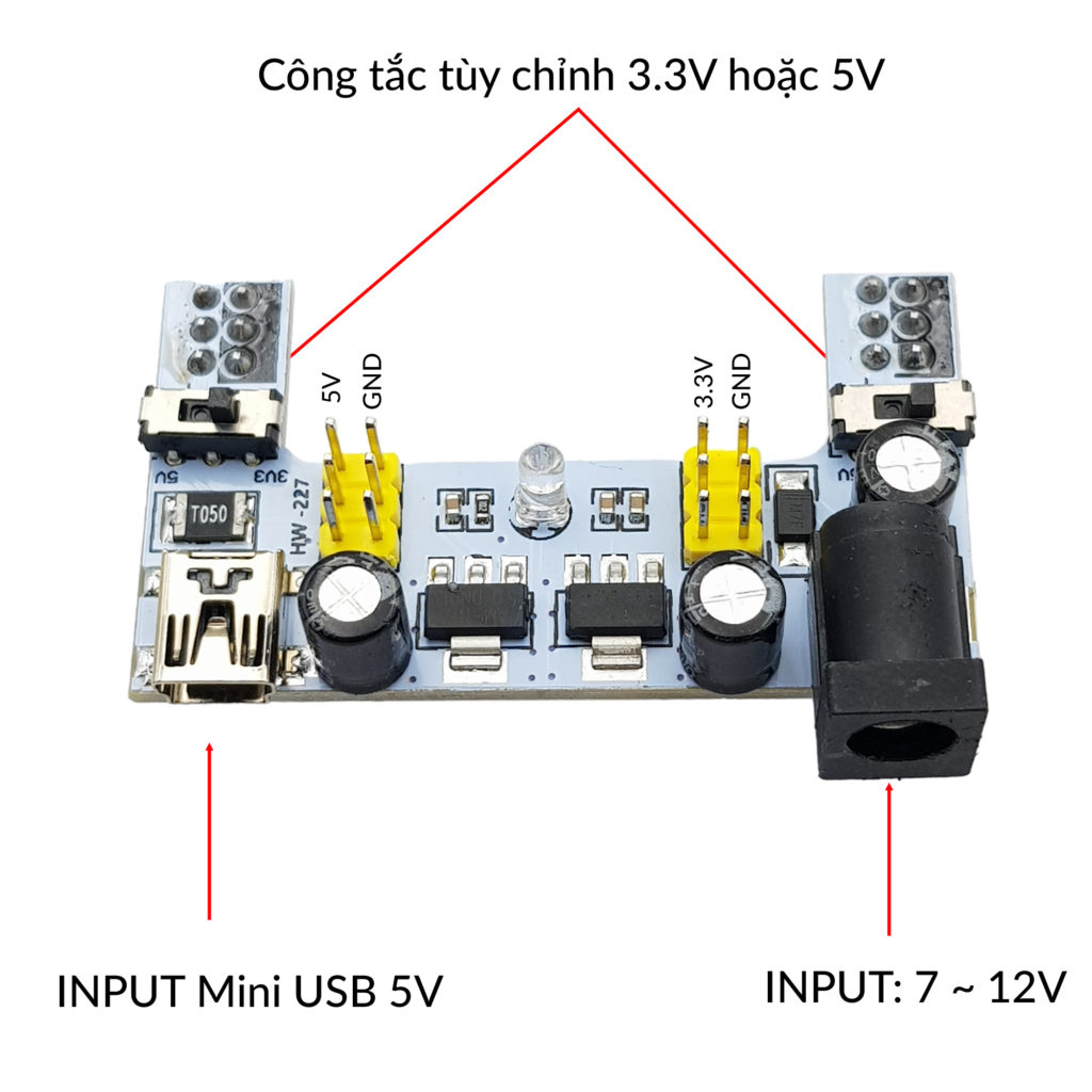 Mạch nguồn cho Testboard Breadboard MB-102 830 ngõ ra 3.3V / 5V - Nshop