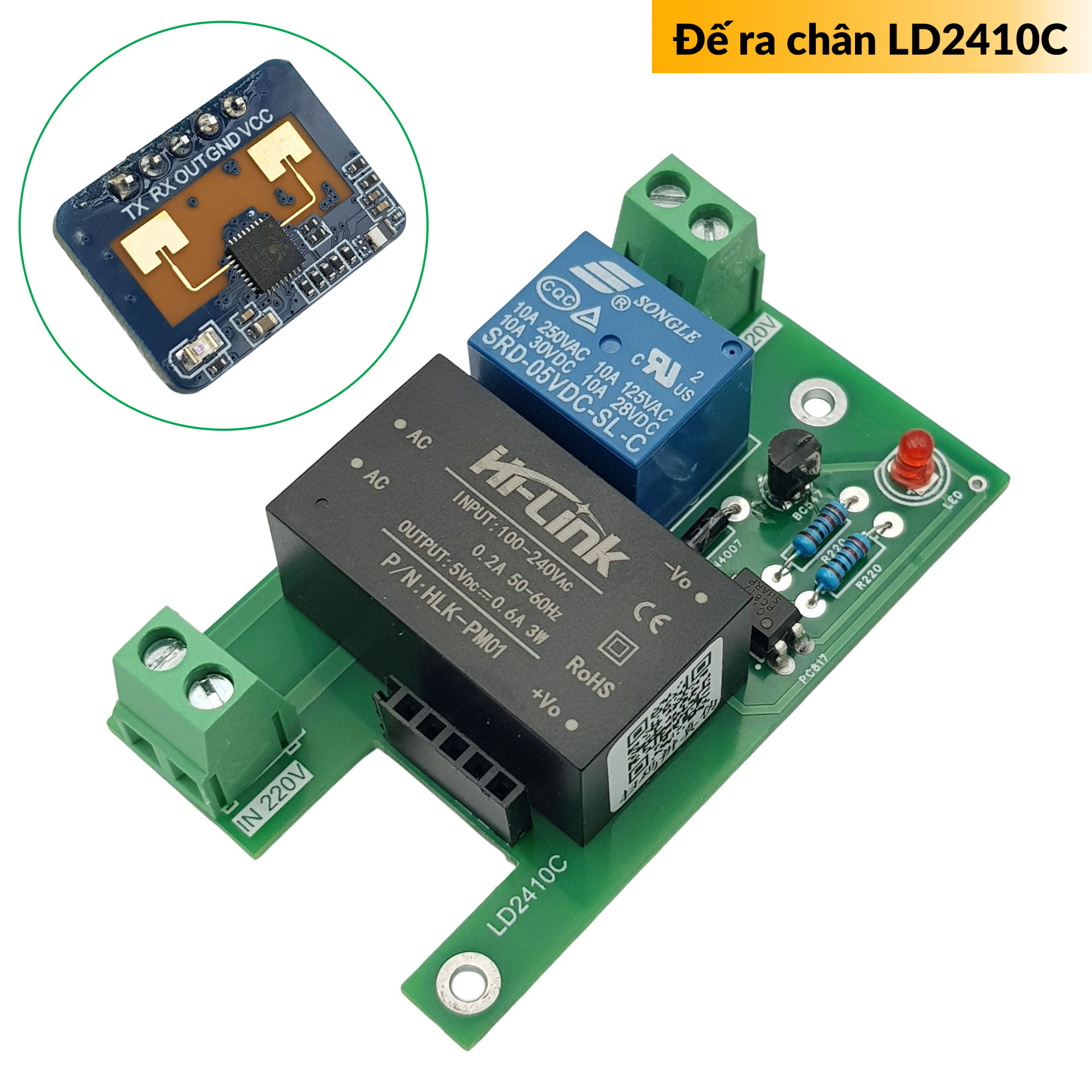 Đế cảm biến hiện diện con người HLK-LD2410C 220V 1 kênh - Nshop