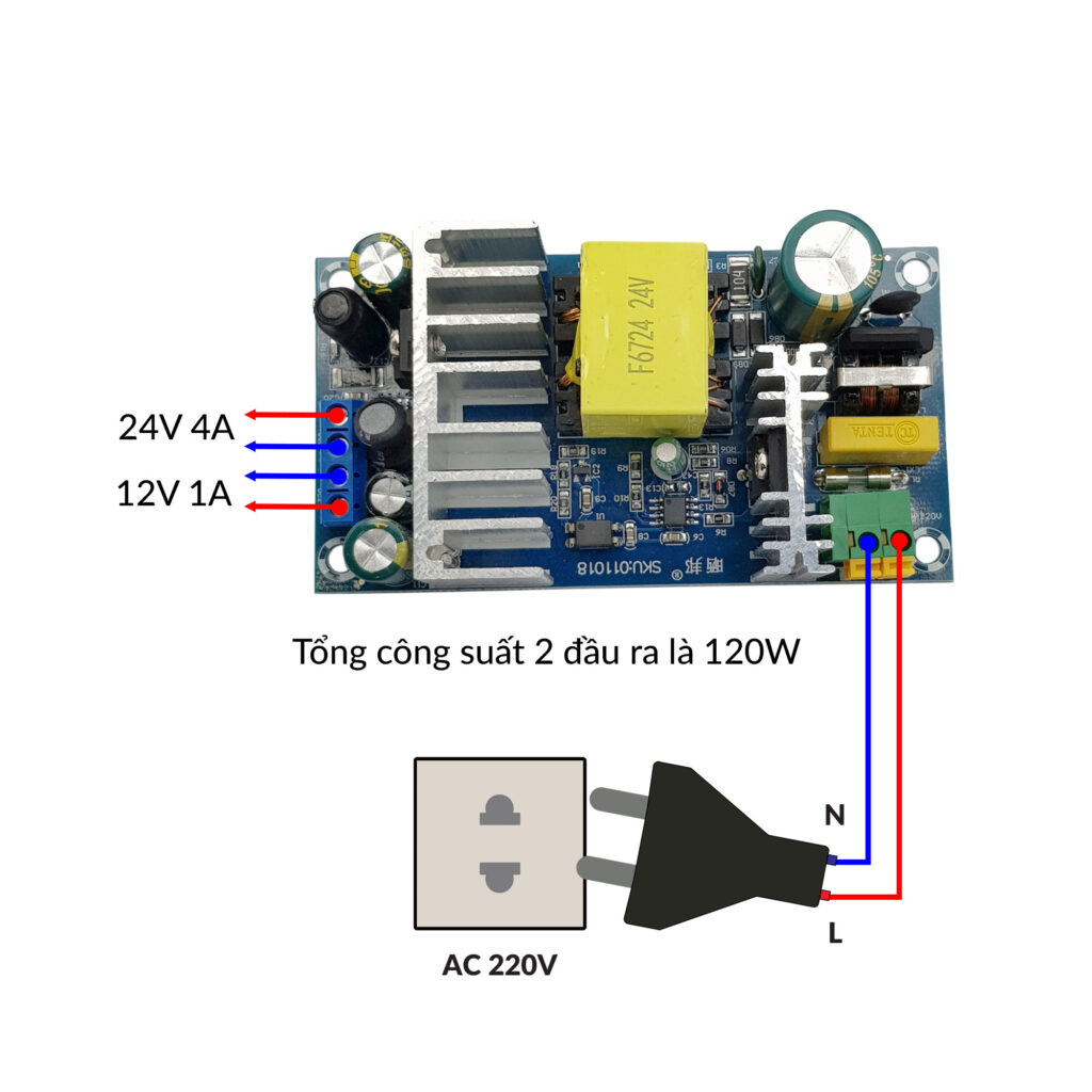Module Nguồn AC-DC 120W 2 ngõ ra 24V 4A và 12V 1A - Nshop